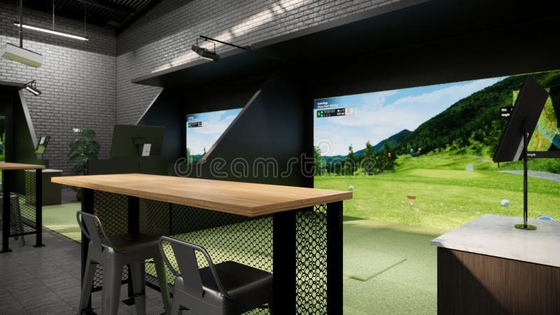 3d Rendering of a Modern Indoor Golf Simulator with a Hitting Station ...
