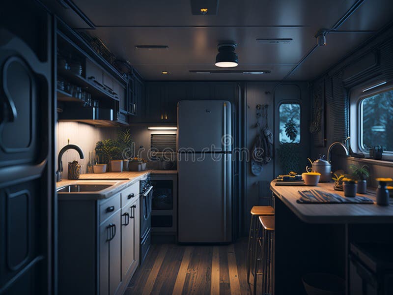 Interior Design of a Loft-style Kitchen in a Motorhome. Stock ...