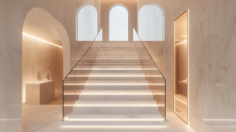 3d Rendering of a Modern Interior with Stairs and Arches. Stock ...
