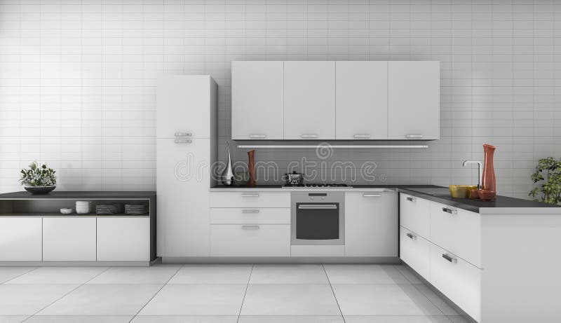 3d Rendering Modern Kitchen with Good Design Counter Stock Illustration ...