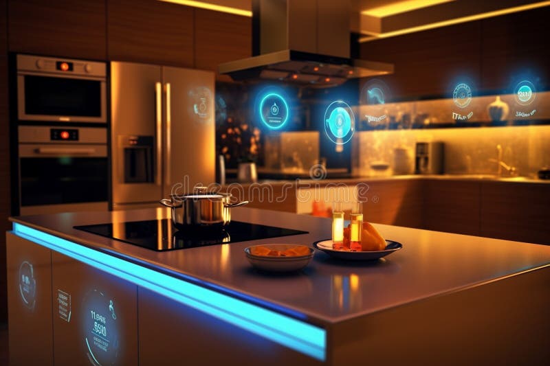 3d Rendering of a Modern Kitchen Interior Design with Black Countertop ...