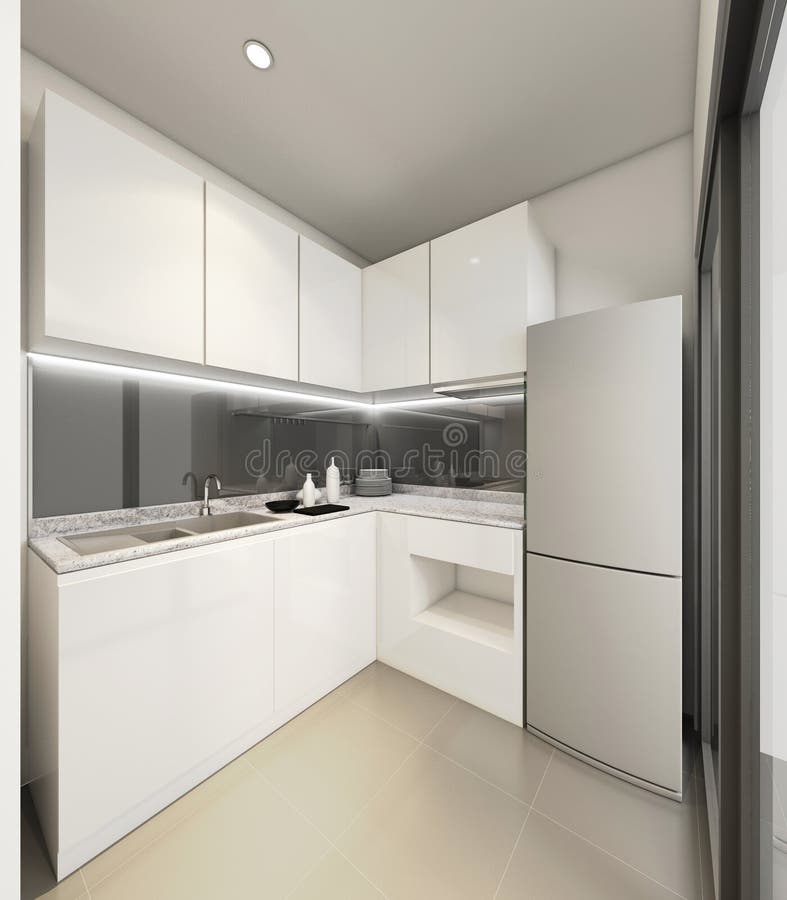 3D Rendering Modern Kitchen, Interior Illustration Stock Illustration ...
