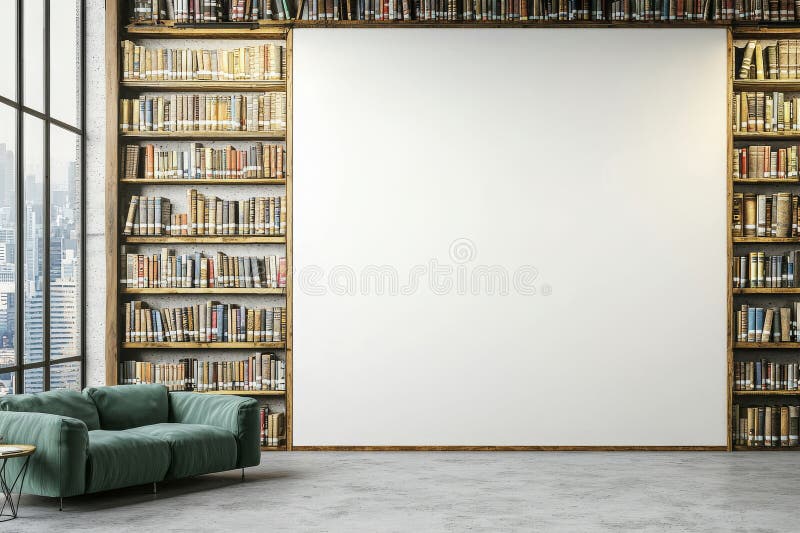 3D Rendering of a Modern Library Interior and Blank Wall. Stock ...