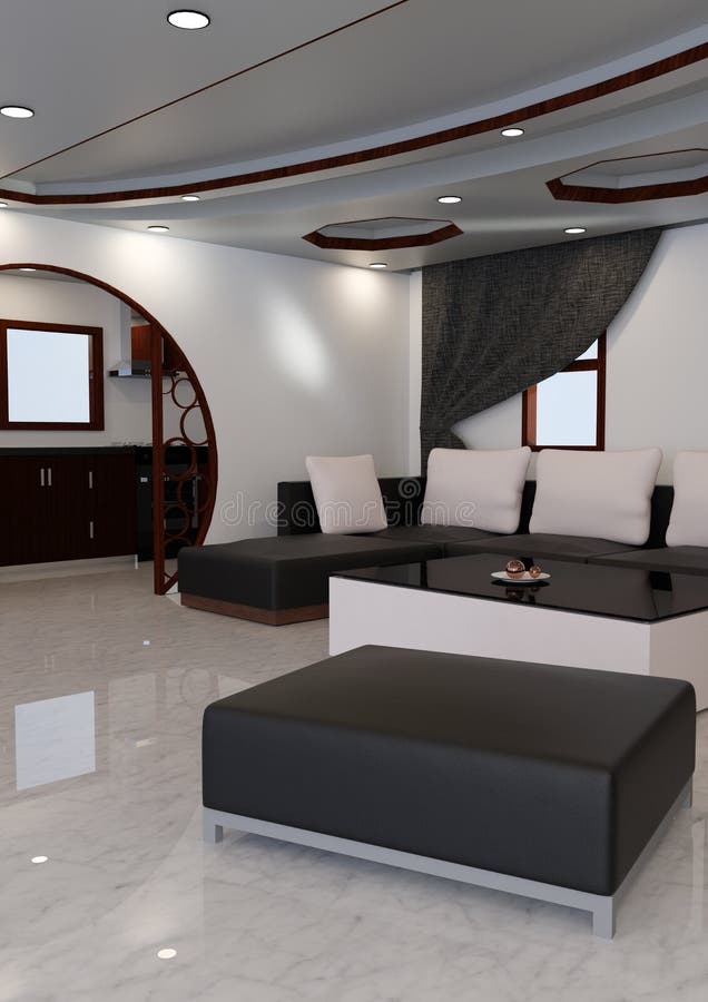 3D Rendering Modern Living Room Stock Illustration - Illustration of ...