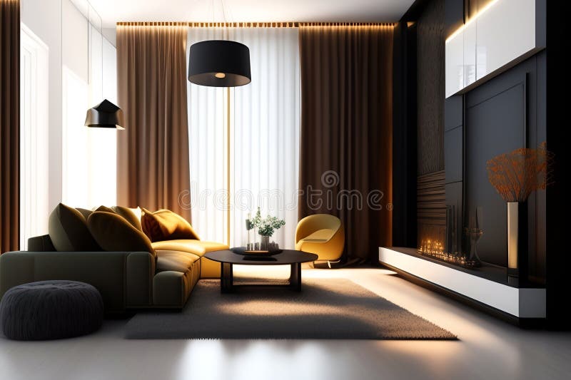 3d Rendering of Modern Living Room Interior Design with Beautiful View ...
