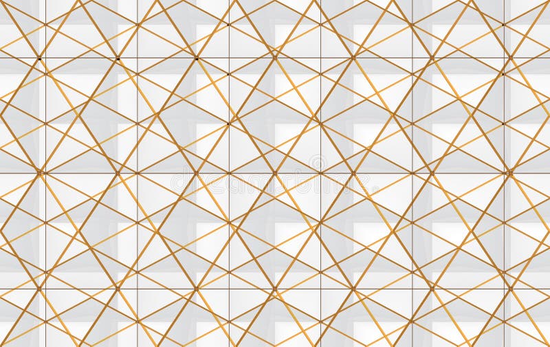 3d Rendering. Modern Luxurious White Triangle Grid with Golden Edge ...
