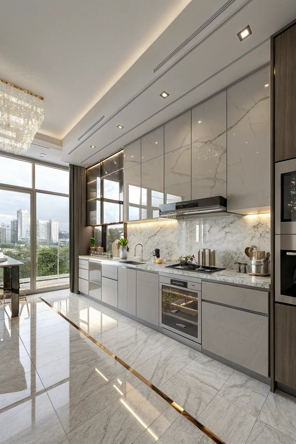 3d Rendering Modern Luxury Kitchen Interior Design Stock Illustration ...