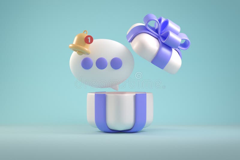 3d Rendering Modern Minimal Cartoon Iconic Gift Box Opening Bell ...