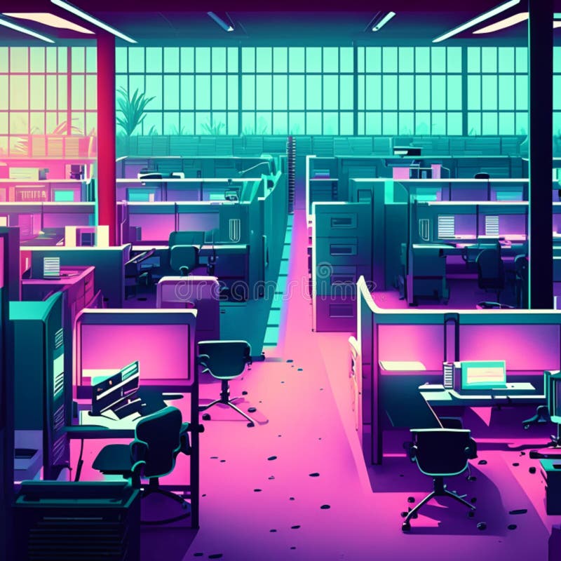 3D Rendering of a Modern Office Interior with Bright Lights and ...