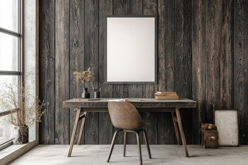 3D Rendering of a Modern Office Interior with Large Windows and a Blank ...