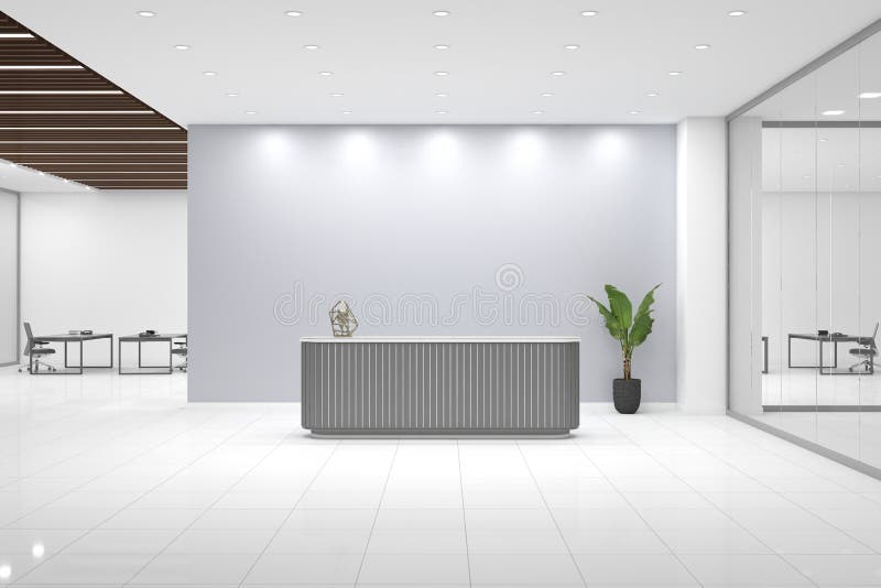 3D Rendering of a Modern Office Reception Interior Stock Illustration ...