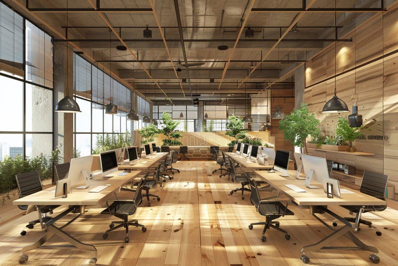 3D Rendering of Modern Office Room with Desktop Computers Stock ...