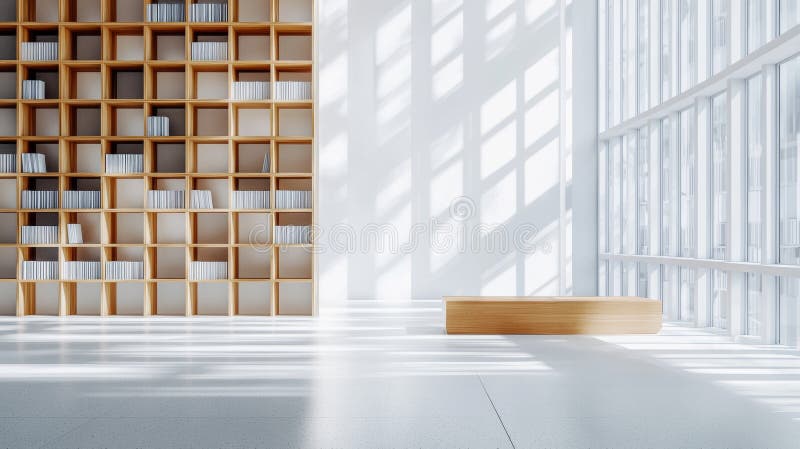 3D Rendering of a Modern Public Library Interior with a Blank Wall ...