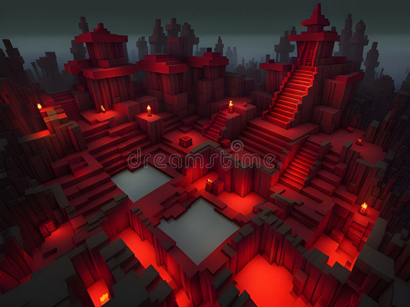 3d Rendering of a Modern Red Night City with a Glowing Red and Dark ...
