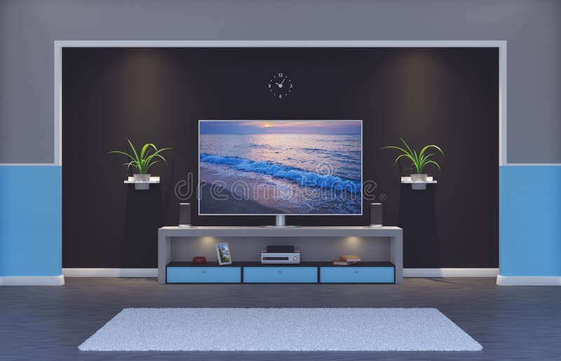 3d Rendering of Modern Room Interior with TV Set and Point Lighting ...