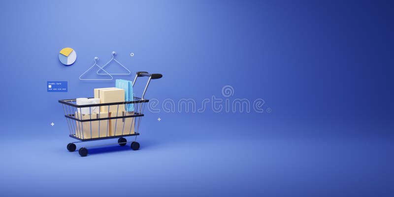 3d Rendering Modern Sale Post Design with Cart Stock Illustration ...