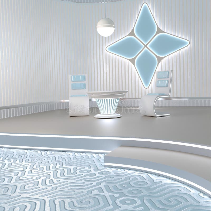 3D-illustration of a Modern Sci-fi Living Room on a Spacecraft Stock ...