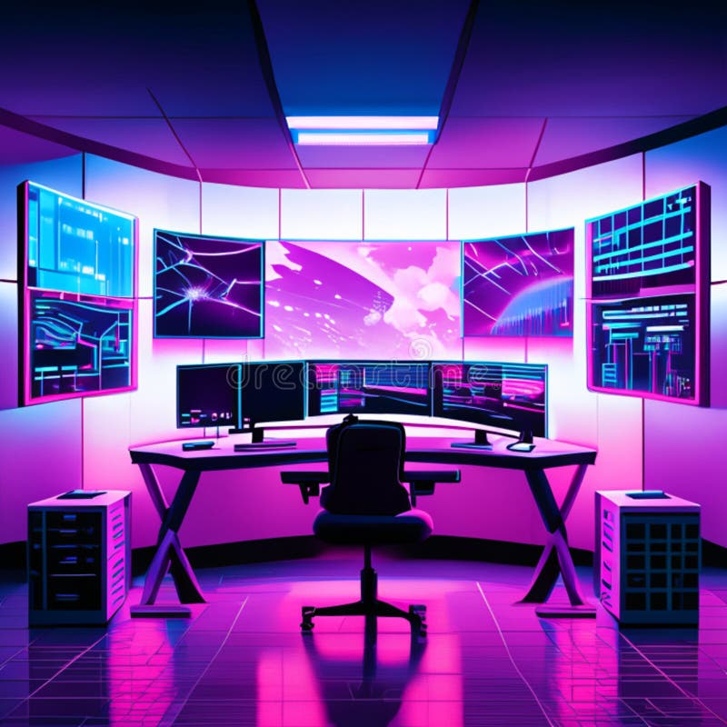 3D Rendering of a Modern Server Room with Computer Monitors and Screens ...