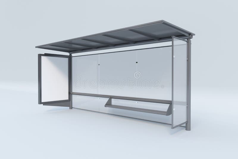 3D Rendering of a Modern Simple Bus Stop Side View on White Background ...