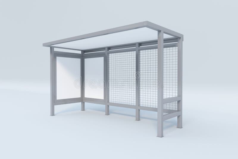 3D Rendering of a Modern Simple Bus Stop Side View on White Background ...
