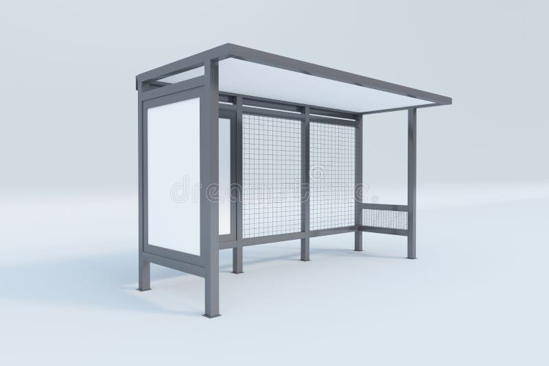 3D Rendering of a Modern Simple Bus Stop Side View on White Background ...