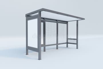 3D Rendering of a Modern Simple Bus Stop Side View on White Background ...