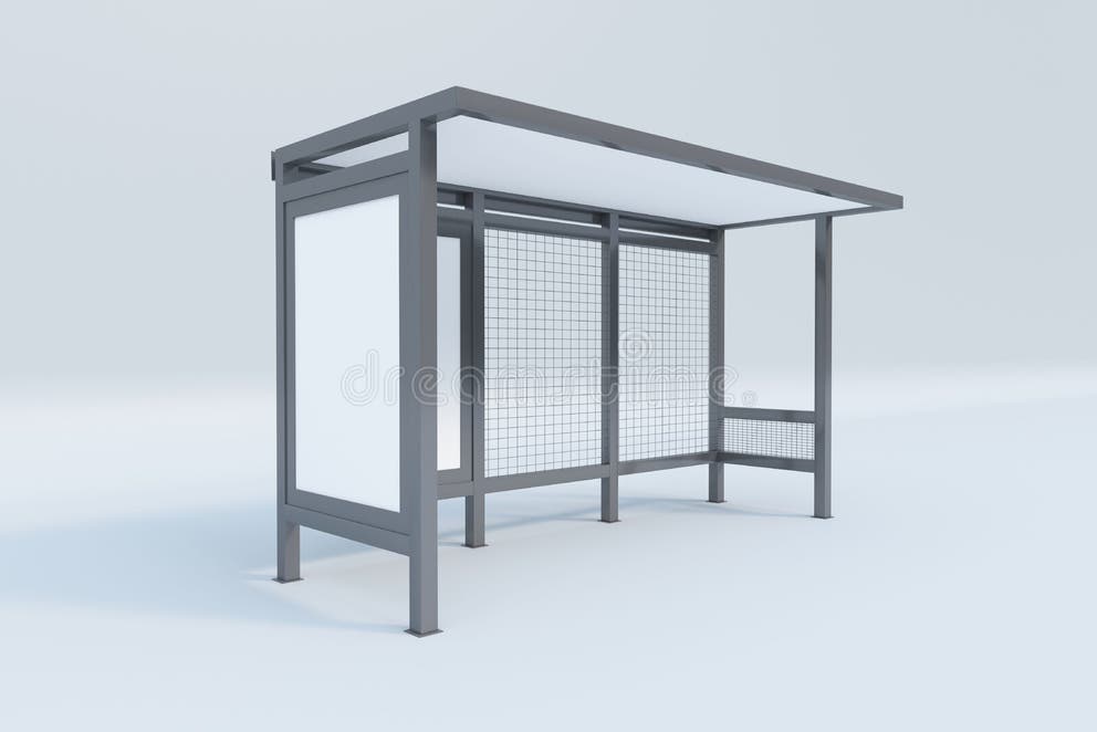 3D Rendering of a Modern Simple Bus Stop Side View on White Background ...