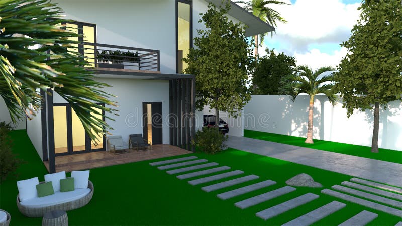 3D Rendering of a Modern and Simple House with Garden Stock ...