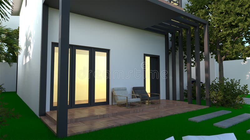 3D Rendering of a Modern and Simple House with Garden Stock ...