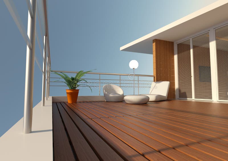 3D Rendering Modern Terrace Stock Illustration - Illustration of wooden ...