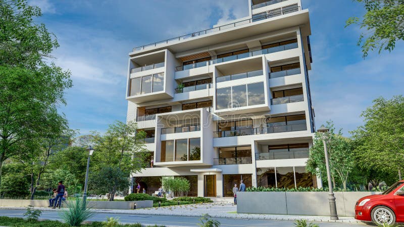 Modern new apartment block stock illustration. Illustration of block ...