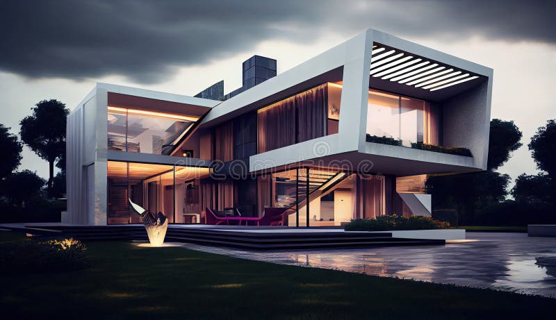 3D Rendering of Modern Villa Contemporary Luxury Living Villa AI ...