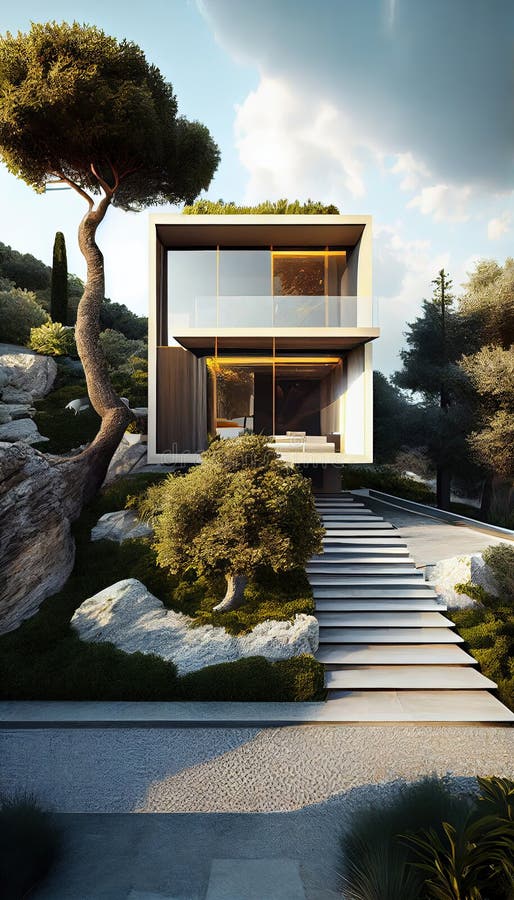 3D Rendering of Modern Villa Contemporary Luxury Living Villa AI ...