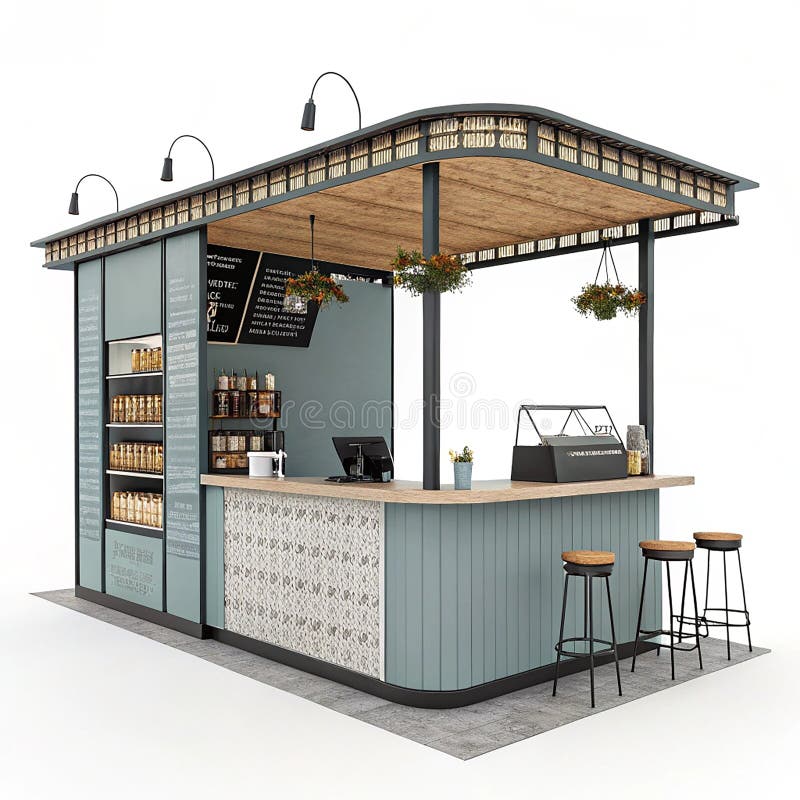 3D Rendering of Modern Vintage Booth Kiosk Stock Illustration ...