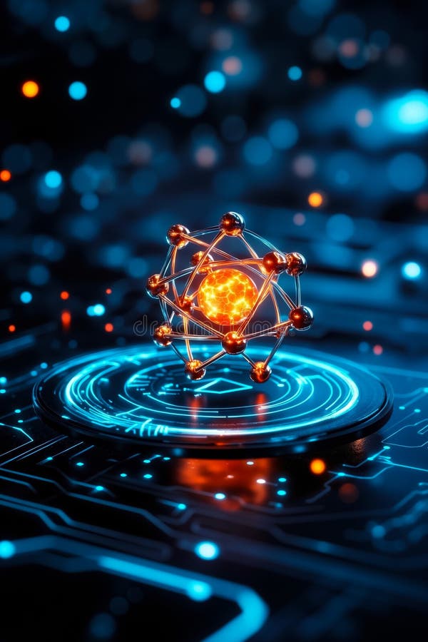 A 3D Rendering of a Molecular Model of an Atom on a Circuit Board Stock ...