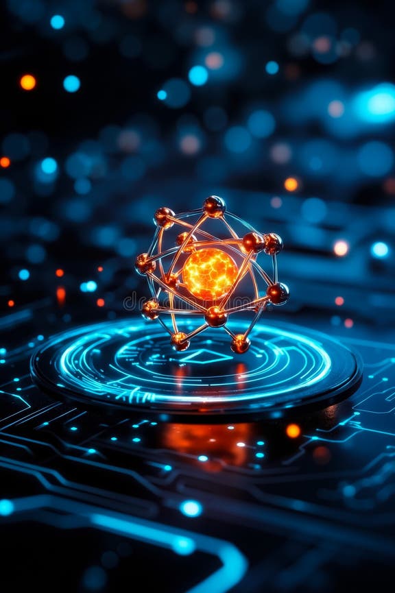 A 3D Rendering of a Molecular Model of an Atom on a Circuit Board Stock ...