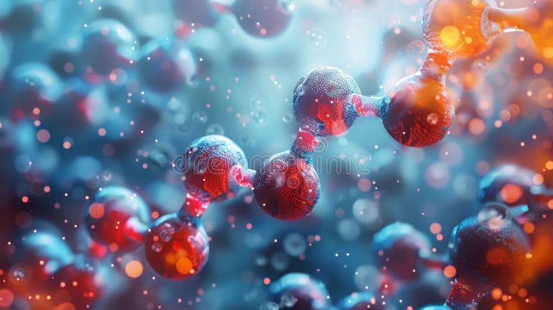 3D Rendering of a Molecular Structure with Blue and Red Atoms Stock ...