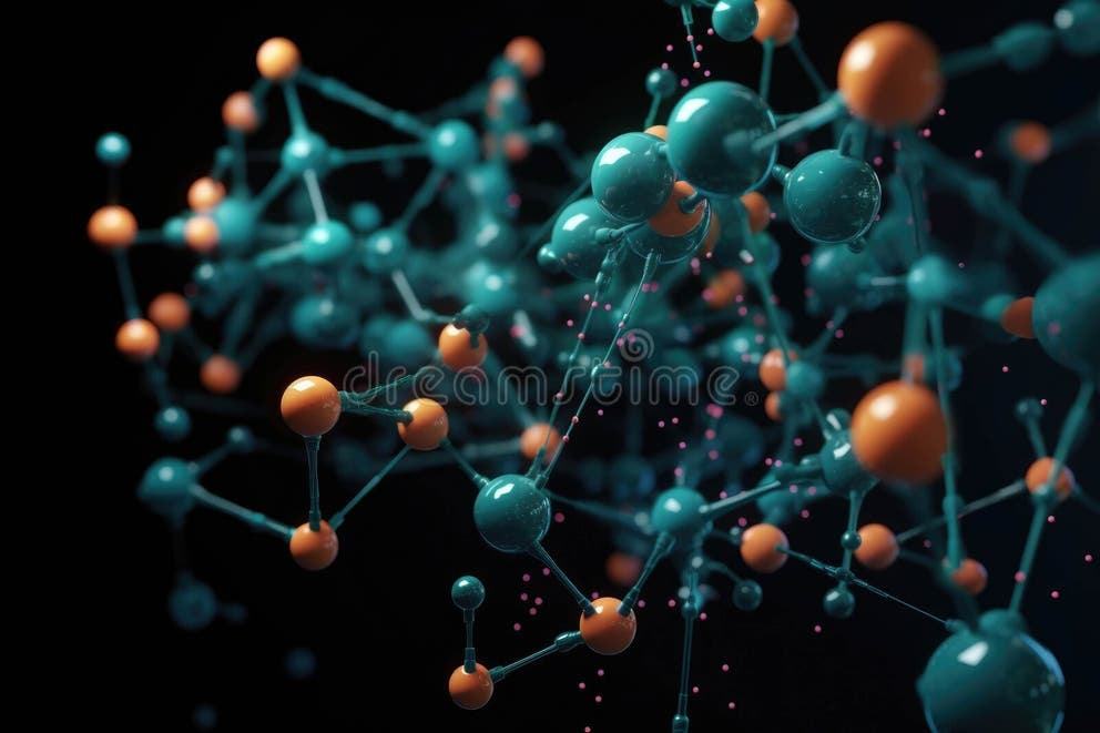 A 3D Rendering of a Molecule Being Studied and Interpreted with an AI Algorithm. Stock ...