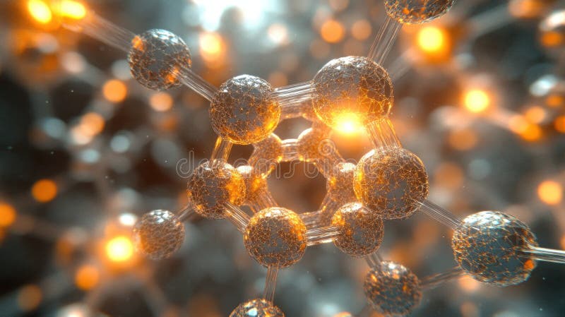 A 3D Rendering of a Molecule with Glowing Atoms Connected by Bonds ...