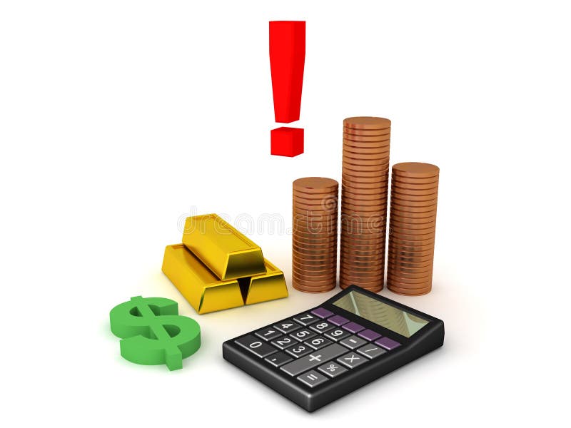 3D Rendering of Money Related Objects with Exclamation Point Above ...