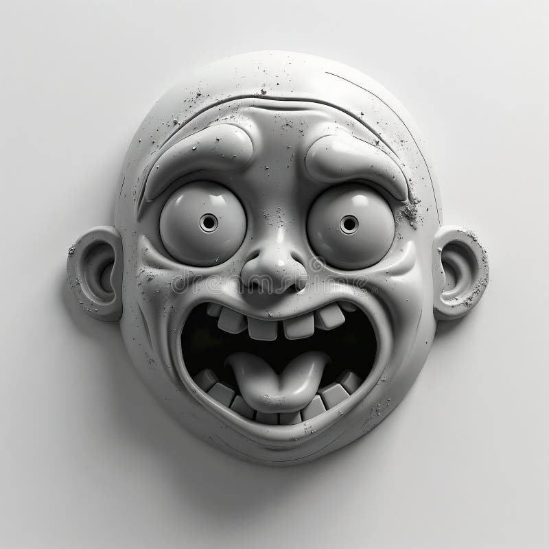 3D Rendering of a Monochromatic Human Face with Shocked Expression ...