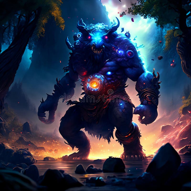 3D Rendering of a Monster in a Fantasy Forest with Moonlight Generative ...