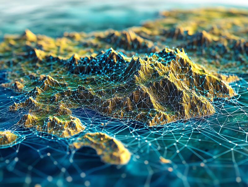 A 3D Rendering of a Mountain Range with a Network of Lines Connecting ...