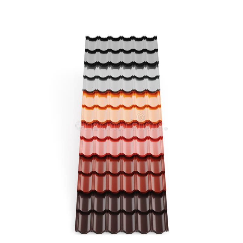 3D Rendering of Multi-colored Metal Roof Tiles Isolated on White ... 3D Rendering of Multi-colored Metal Roof Tiles Isolated on White ...