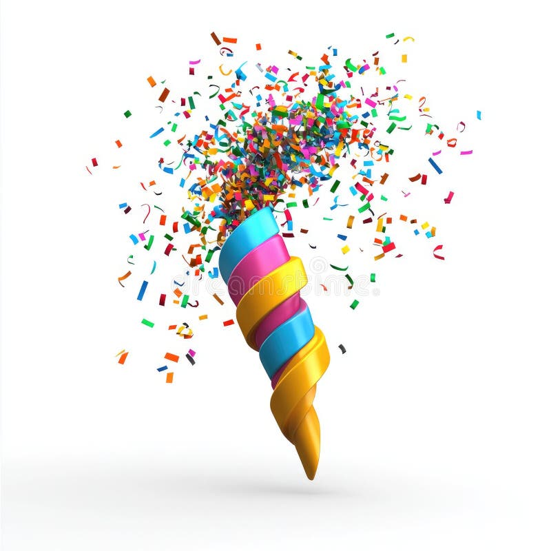 Colorful Spiral Party Popper Exploding with Confetti Stock Illustration ...