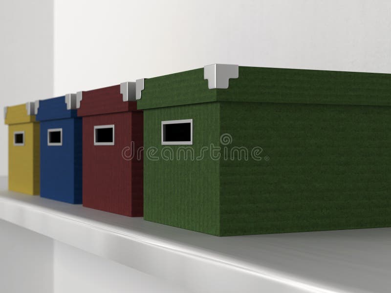 3d Rendering of Multiple Colors Cardboard Boxes for Documents with ...