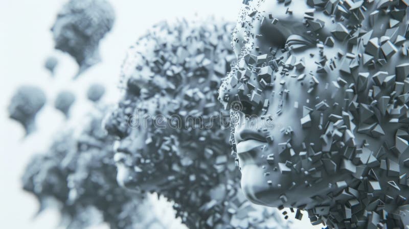 3D Rendering of Multiple Human Heads Made Out of Tiny Particles AIG535 ...