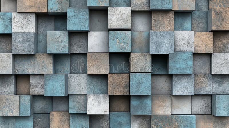 3D Rendering of a Multisized Cube Wall in Grey on an Innovative Tech ...