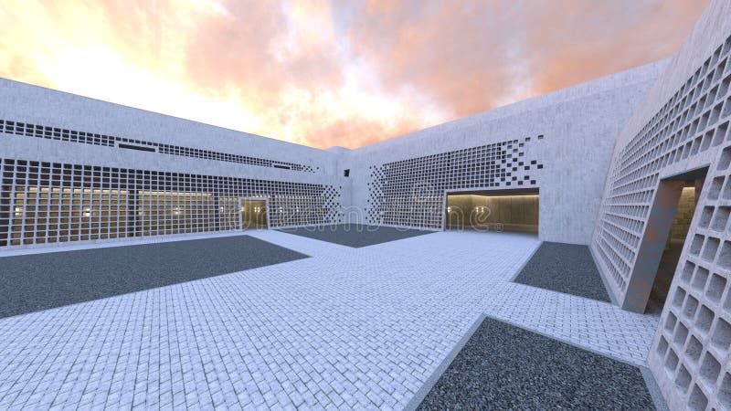 3D Rendering of the Museum Courtyard Stock Illustration - Illustration ...
