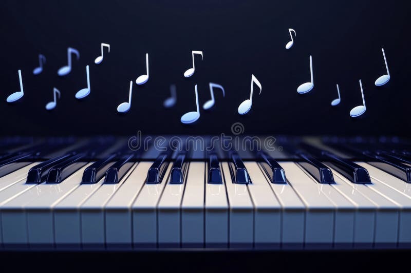 3d Rendering of Musical Notes Floating Over Piano Keyboard Suggesting ...